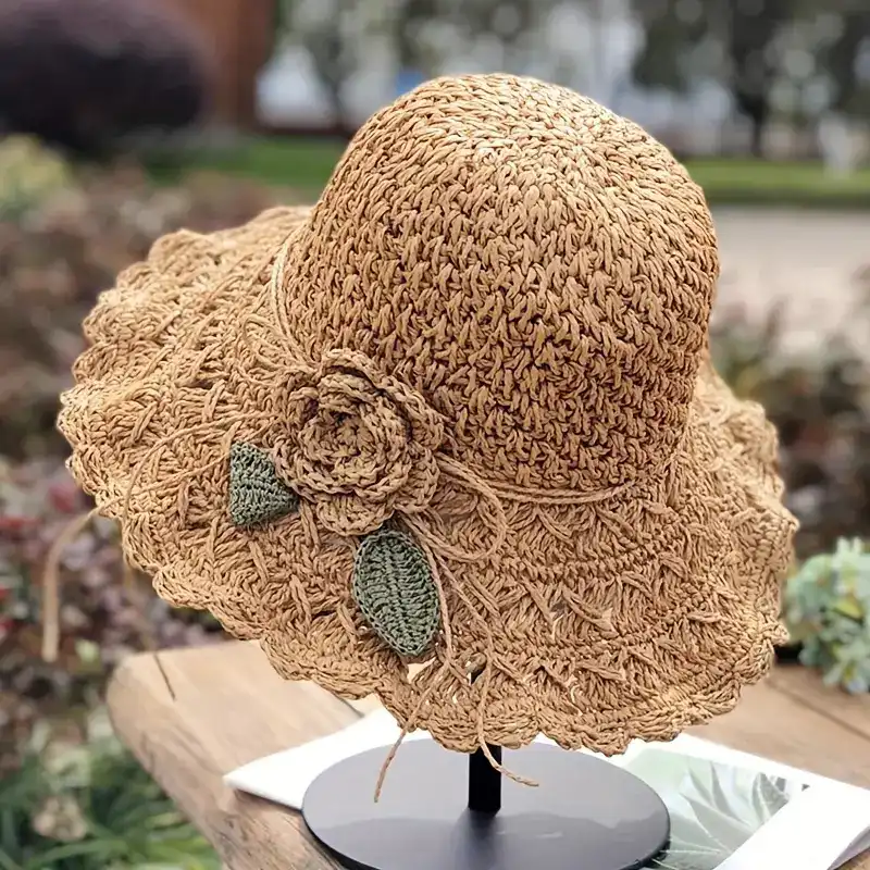 Elegant Crochet Straw Hat - Foldable Sun Hat for Women and Girls ...