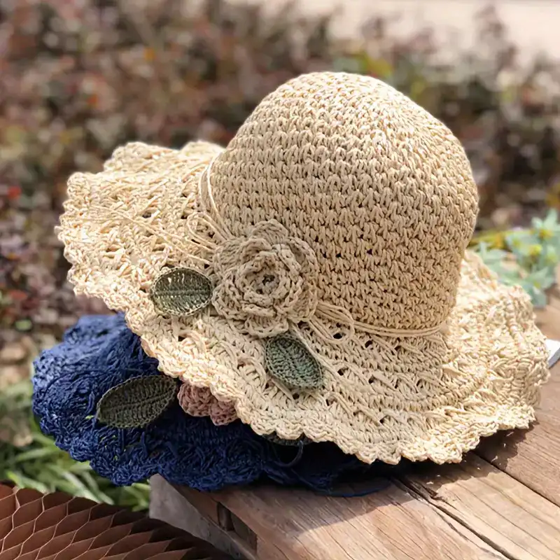 Elegant Crochet Straw Hat - Foldable Sun Hat for Women and Girls ...